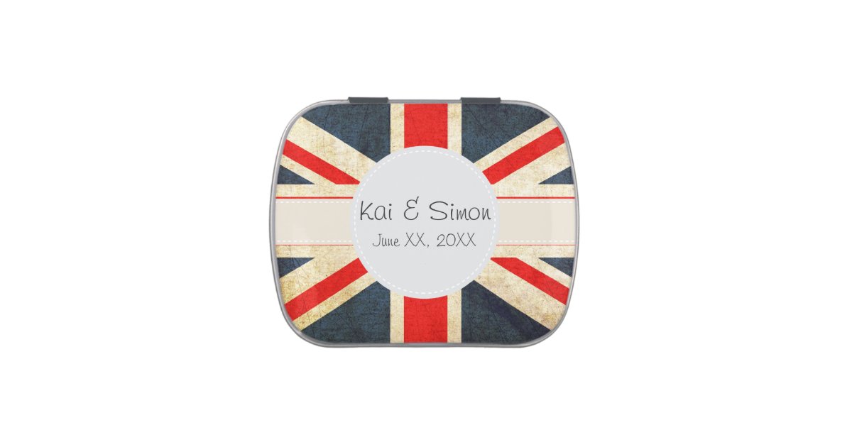 Union Jack Monogram Wedding Favor Filled Candy Tin | Zazzle