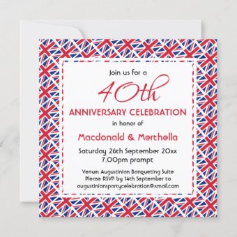 UNION JACK UK FLAG Custom Anniversary Celebration Invitation | Zazzle