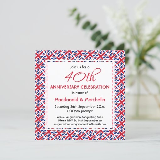UNION JACK UK FLAG Custom Anniversary Celebration Invitation | Zazzle