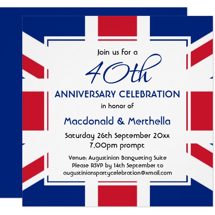 UNION JACK UK FLAG Custom BLUE Celebration Invitation | Zazzle.com