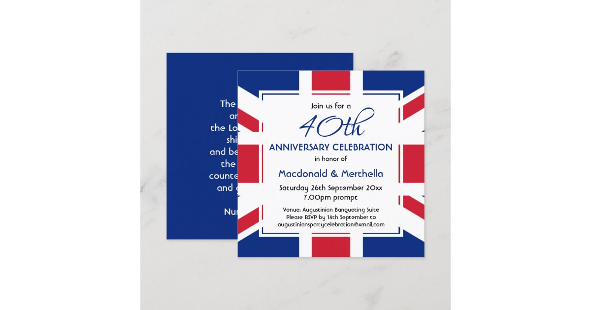 UNION JACK UK FLAG Custom BLUE Celebration Invitation | Zazzle