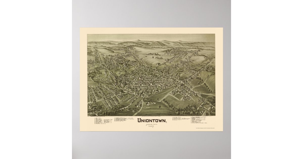 Uniontown, PA Panoramic Map - 1897 Poster | Zazzle