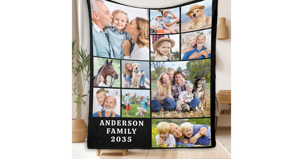 Unique 11 Photo Collage Personalized Cute Family Fleece Blanket | Zazzle