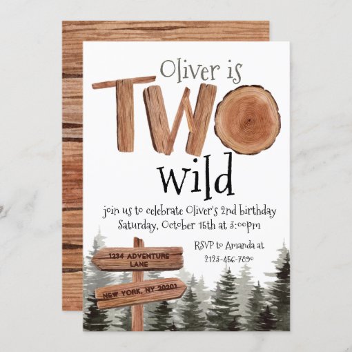 Unique 2nd Birthday Watercolor Rustic Two Wild Invitation | Zazzle