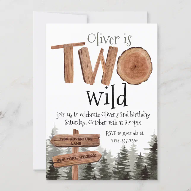 Unique 2nd Birthday Watercolor Rustic Two Wild Invitation | Zazzle