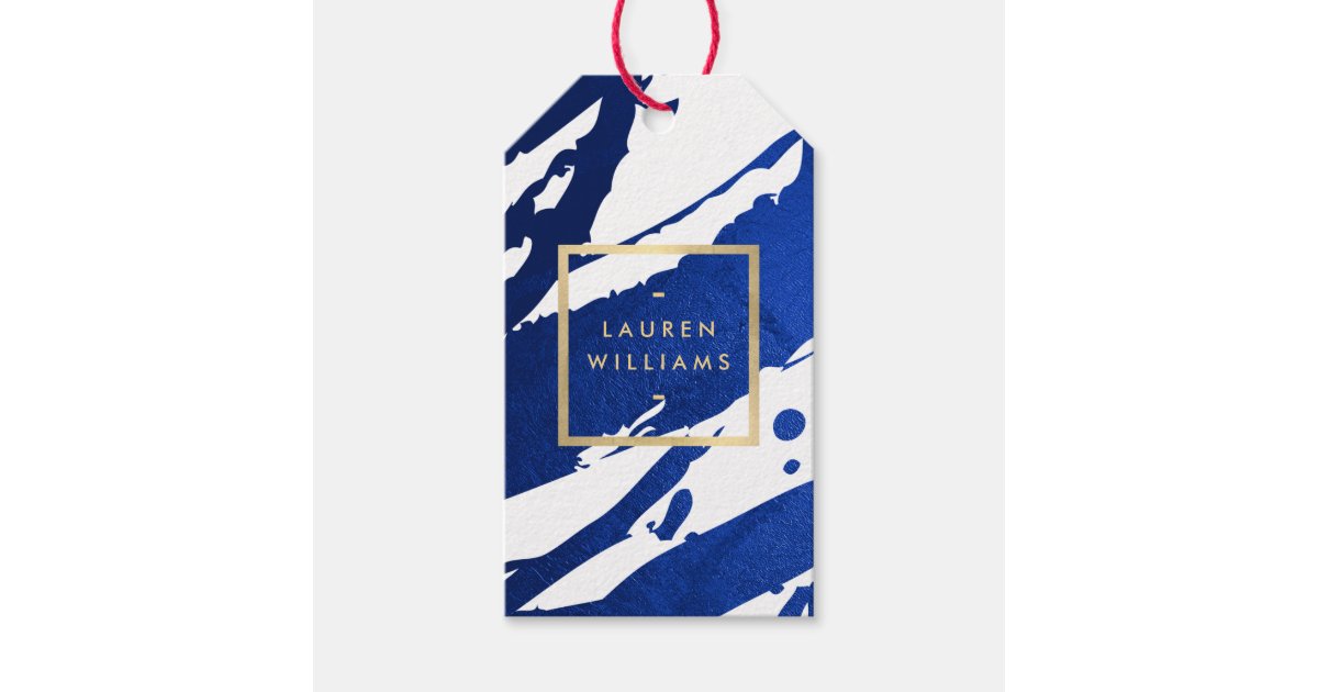 Unique Abstract Indigo Blue Brushstrokes Gift Tags | Zazzle