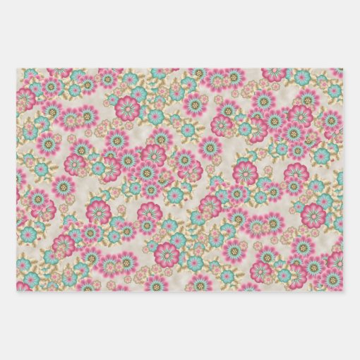 Unique Abstract Japanese Flowers Art Pattern Wrapping Paper Sheets | Zazzle