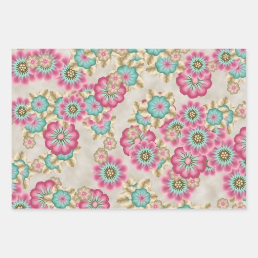 Unique Abstract Japanese Flowers Art Pattern Wrapping Paper Sheets | Zazzle