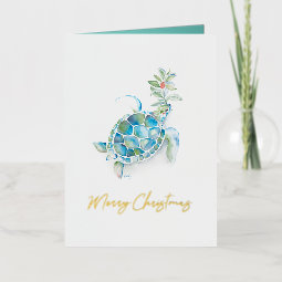 Unique Beach Christmas Cards Watercolor Sea Turtle | Zazzle