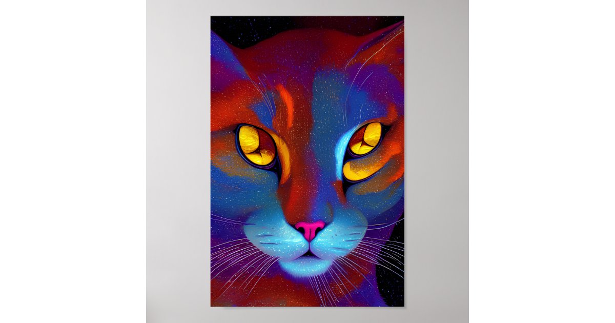 Unique Big Cat Face Drawing Poster | Zazzle
