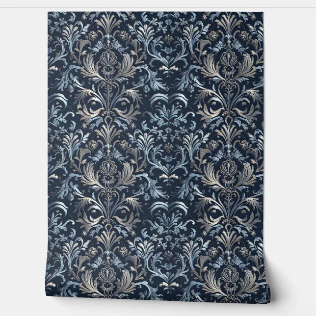 Unique Blue and Silvery Grey Scroll Wallpaper | Zazzle