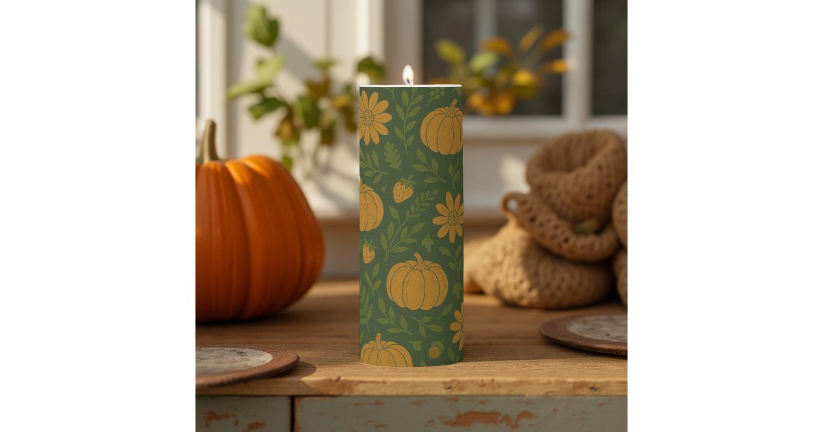 Unique Boho Watercolor Pumpkin Autumn Fall Pillar Candle | Zazzle
