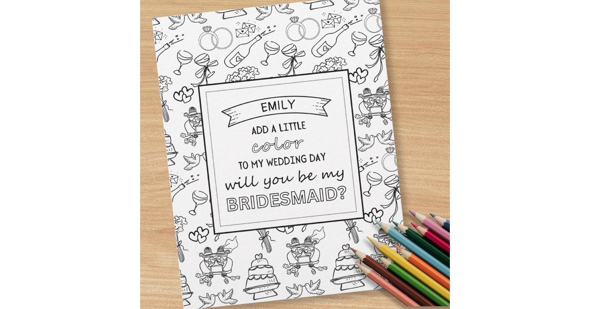 Unique Bridesmaid Proposal Card Coloring Book Page | Zazzle