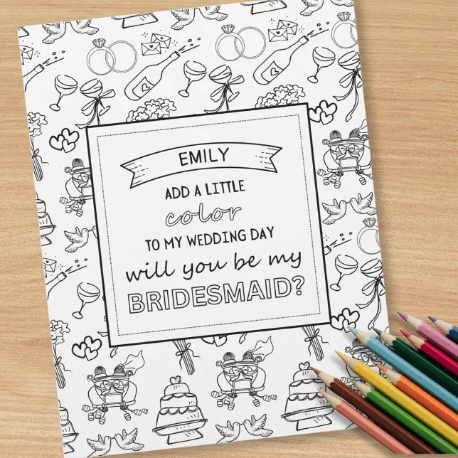 Unique Bridesmaid Proposal Card Coloring Book Page | Zazzle
