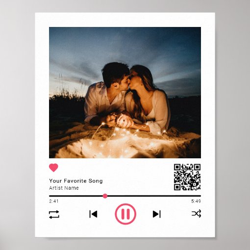 Unique Couple Personalized QR Code Any Song Photo Poster | Zazzle