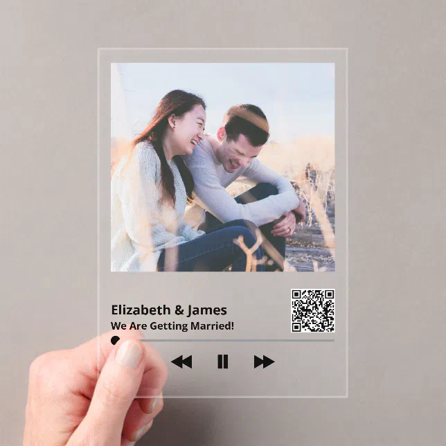 Unique Couple Photo Music Plaque QR Code Wedding Acrylic Invitations ...