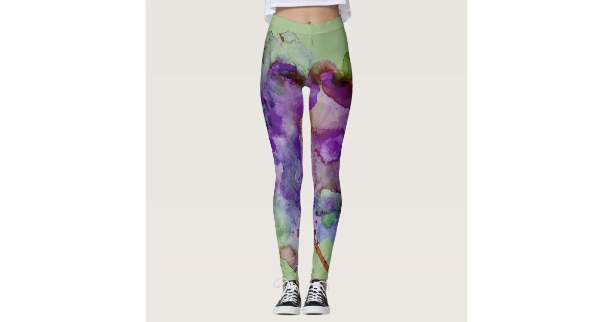 Unique, Crazy Green & Purple Paint Splatter Leggings | Zazzle