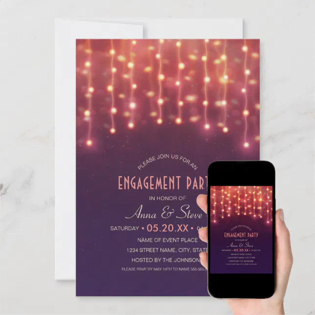 Unique Creative String Lights Engagement Party Invitation | Zazzle