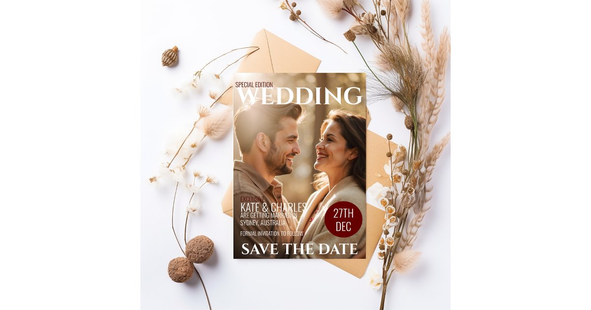 Unique Custom Magazine Style Save the date Invitation | Zazzle