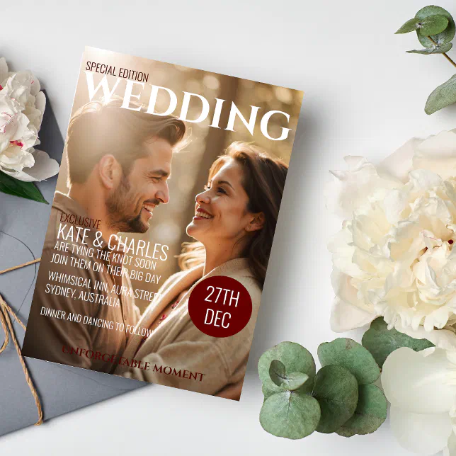 Unique Custom Magazine Style Wedding invitation | Zazzle