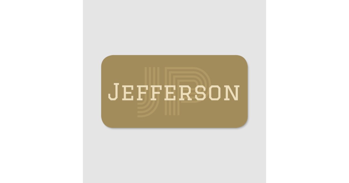 Unique Earthy Golden Hue Brown Elegant Monogrammed Name Tag | Zazzle