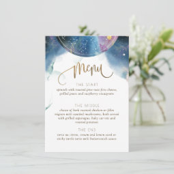 Unique, Elegant Celestial Theme Watercolor Menu | Zazzle