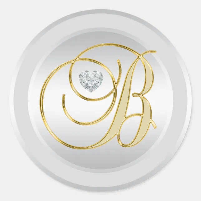 Unique Elegant Silver Gold Monogrammed Initial 'B' Classic Round ...