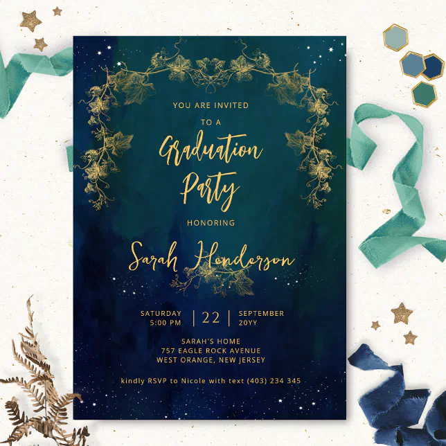 Unique Elegant Starry Night Graduation Party Invitation | Zazzle