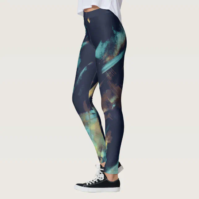 Unique Fashion Blue Green Abstract Pattern Womens Leggings | Zazzle