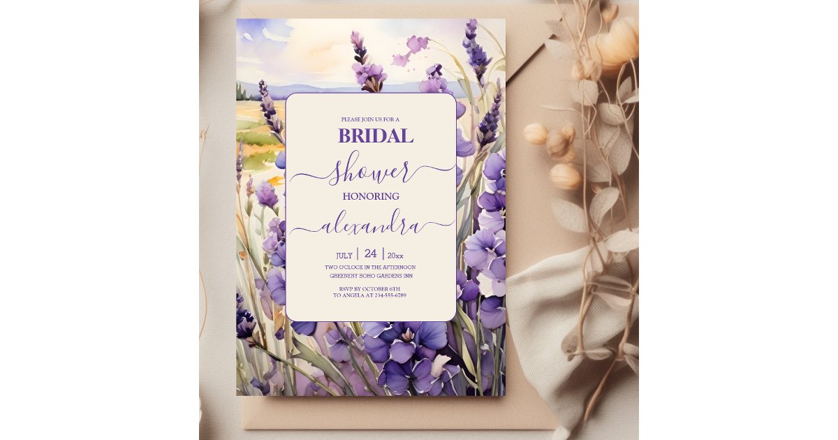 Unique floral lavender bridal shower invitation | Zazzle