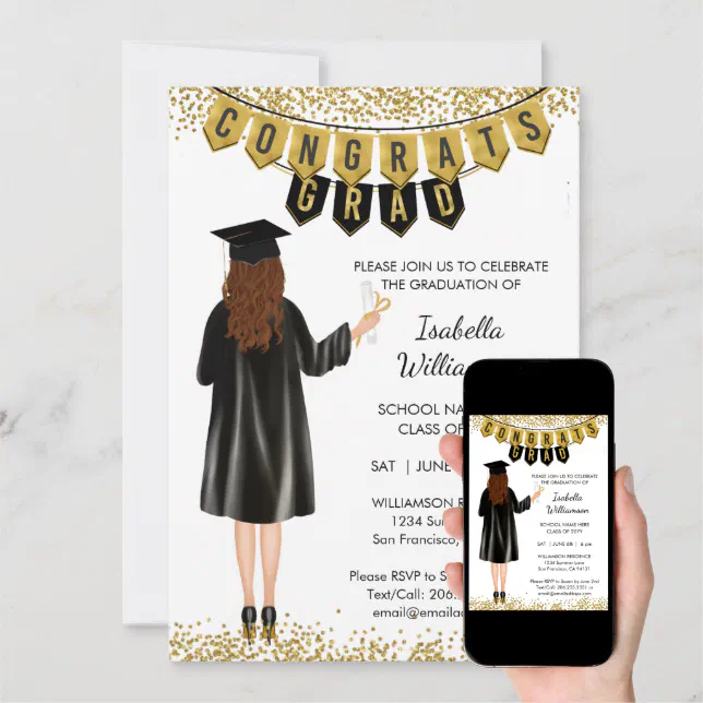 Unique Graduation Invitation Brown Hair | Zazzle