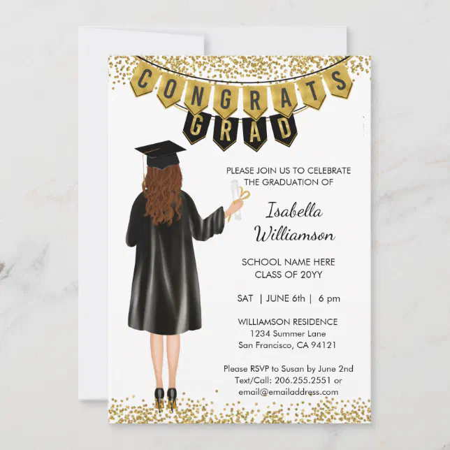 Unique Graduation Invitation Brown Hair | Zazzle