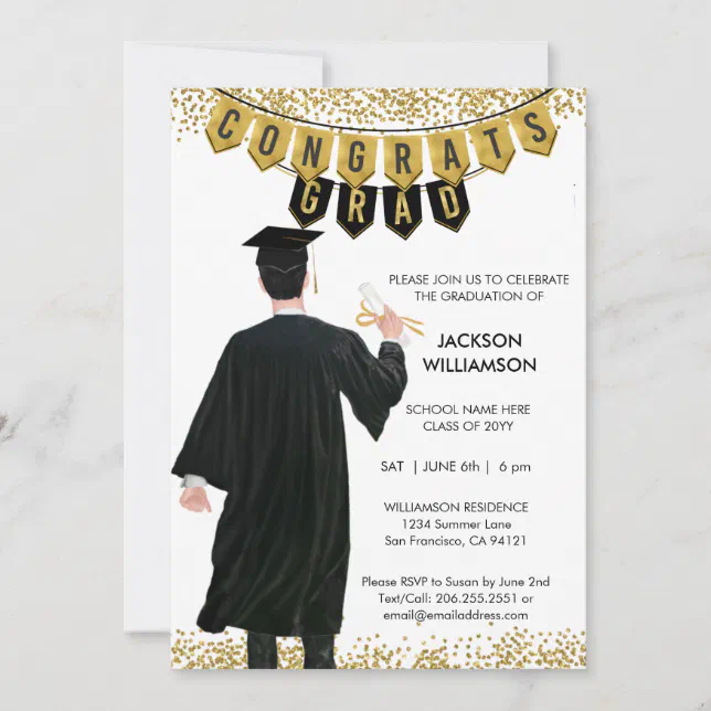 Unique Graduation Invitation Male Black Hair | Zazzle