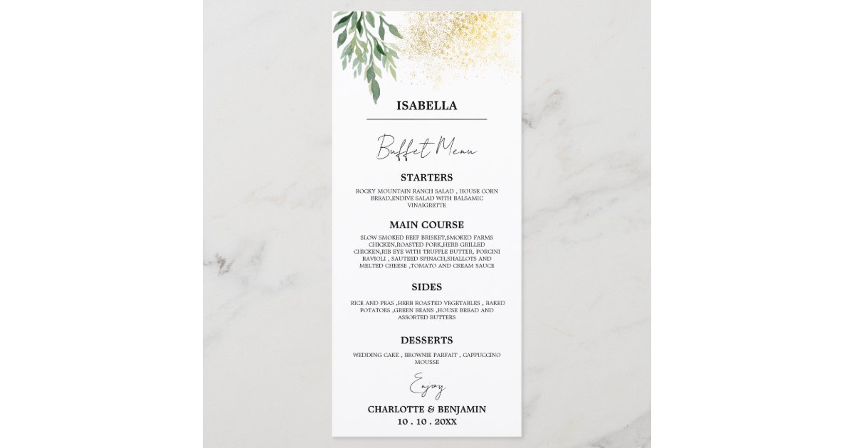 Unique Guest Name Wedding Buffet Menu | Zazzle