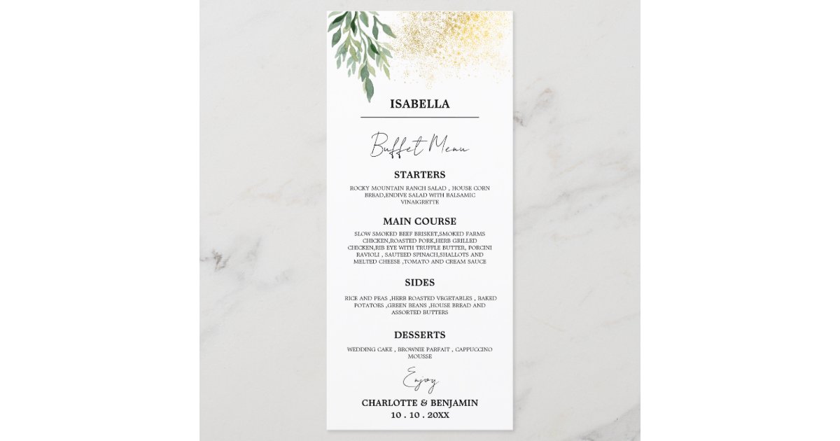 Unique Guest Name Wedding Buffet Menu | Zazzle
