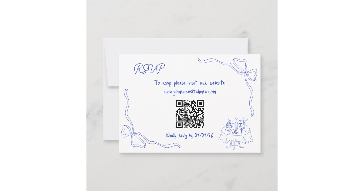 Unique Hand Drawn Contemporary QR Code French Bow Invitation | Zazzle