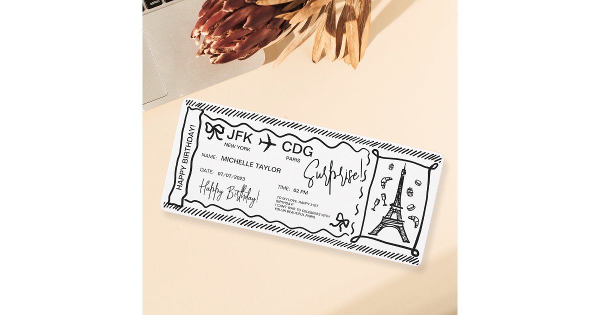 Unique Hand Drawn Paris Surprise Boarding Pass Invitation | Zazzle