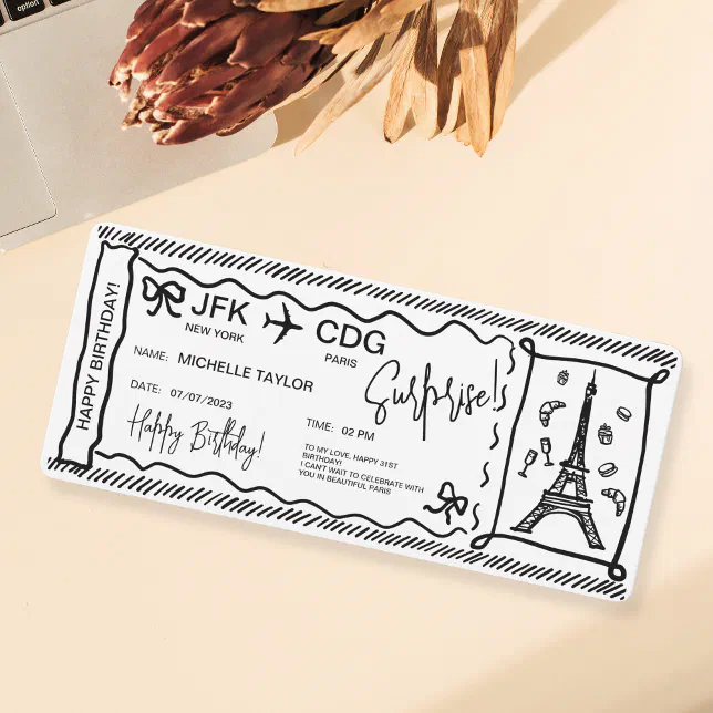 Unique Hand Drawn Paris Surprise Boarding Pass Invitation | Zazzle