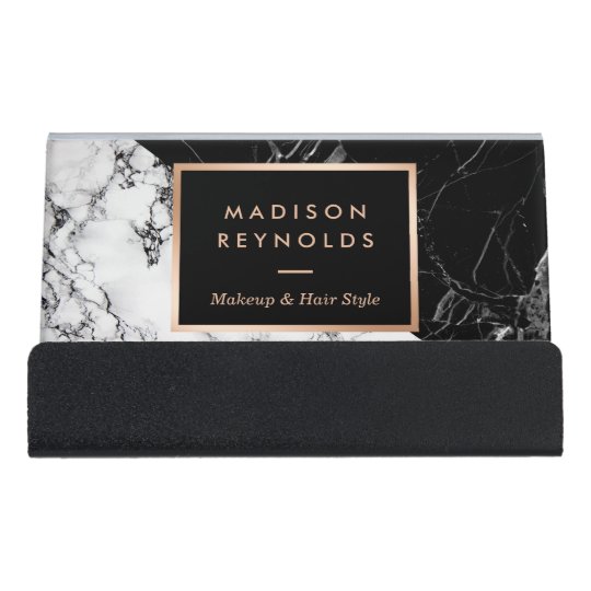 Unique Mixed Black White Marble Desk Business Card Holder | Zazzle.com