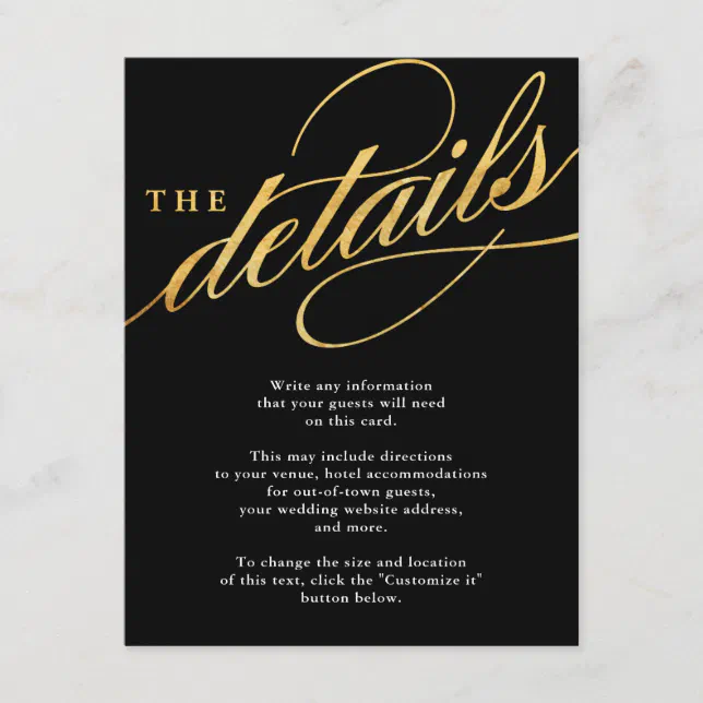 Unique Modern Black & Gold Script Insert Cards | Zazzle