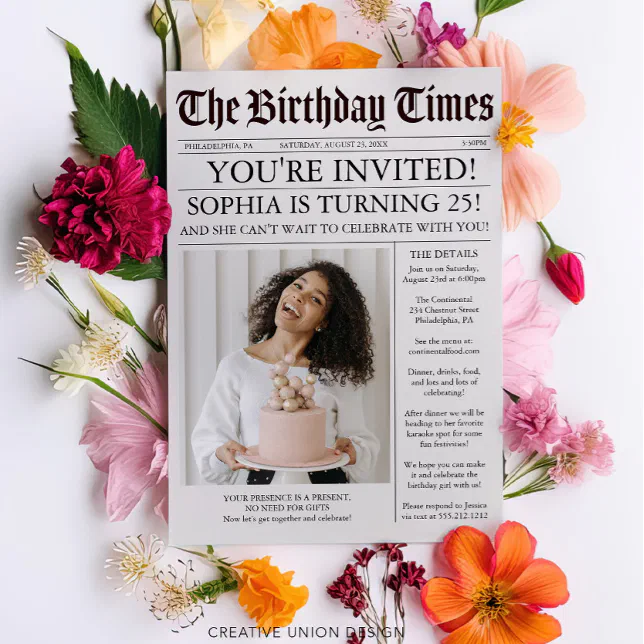 Unique Newspaper Birthday Party Invitation | Zazzle