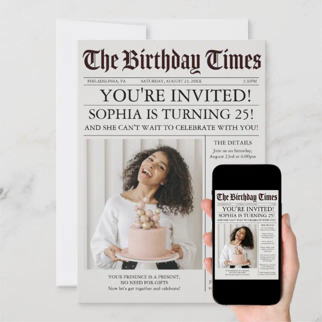 Unique Newspaper Birthday Party Invitation | Zazzle