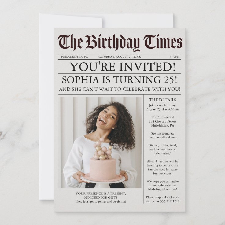 Unique Newspaper Birthday Party Invitation | Zazzle