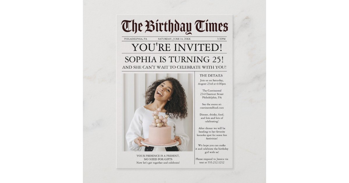 Unique Newspaper Birthday Party Invitation Postcard | Zazzle