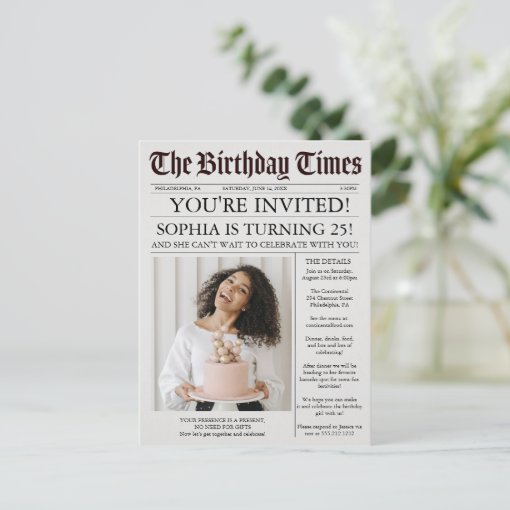 Unique Newspaper Birthday Party Invitation Postcard | Zazzle