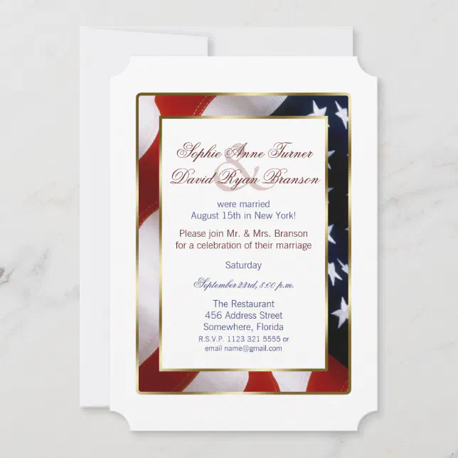 Unique Patriotic Elegant USA Flag Evening Wedding Invitation | Zazzle