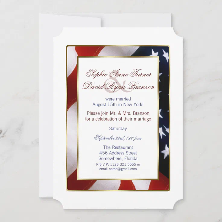 Unique Patriotic Elegant USA Flag Evening Wedding Invitation | Zazzle