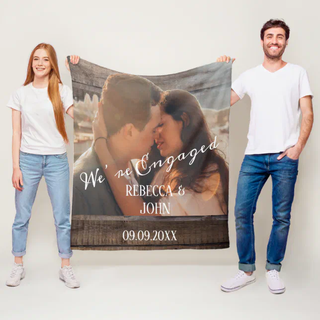 Unique Photo Rustic We’re Engaged Couple Fleece Blanket | Zazzle