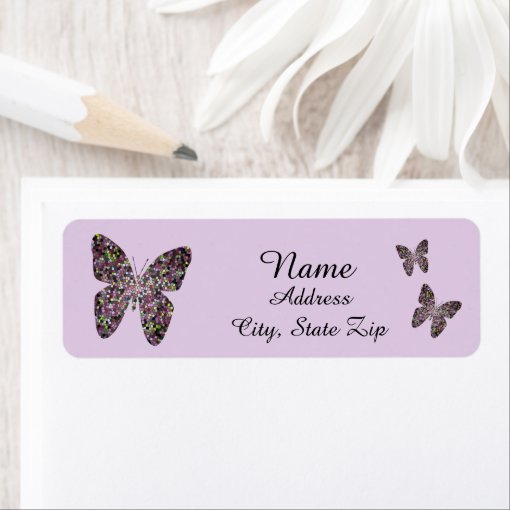 Unique Purple Mosaic Butterflies Beautiful Address Label | Zazzle