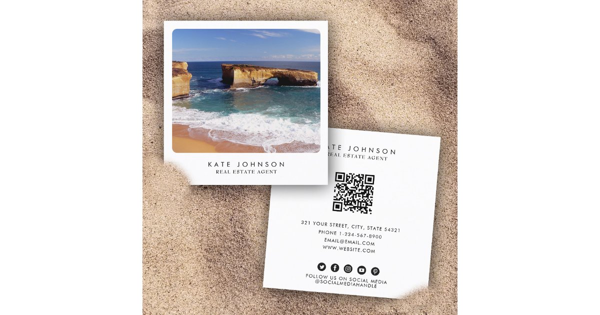 Unique Real Estate Agent Beach Ocean Full Photo Square Business Card ...